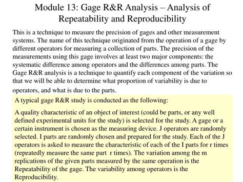 Ppt Module 13 Gage Randr Analysis – Analysis Of Repeatability And
