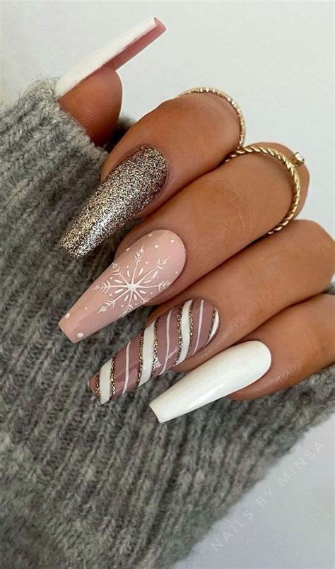 50 Fab Christmas Nail Designs And Ideas Glitter And Neutral Coffin Nails