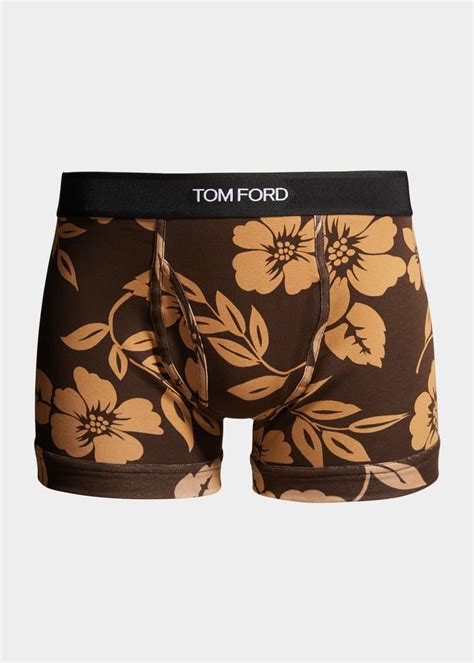 Tom Ford Mens Floral Print Cotton Stretch Jersey Logo Boxer Brief