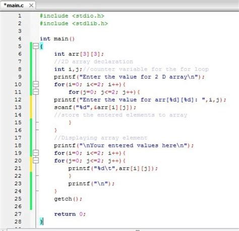 two dimensional array in c language code for java c