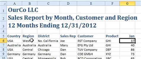 excel how to see headings and row labels as you scroll around a report
