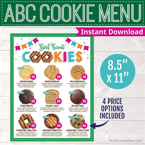 2022 Abc Girl Scout Cookie Menu Printable 8 5x11 Gluten Free Etsy