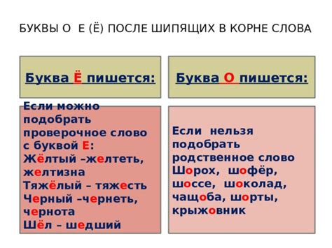 Написание О и Е Ё после шипящих в окончаниях и суффиксах