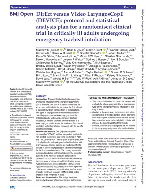 Pdf Direct Versus Video Laryngoscope Device Protocol And