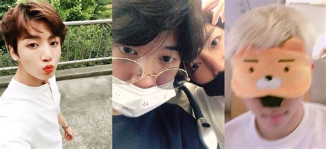 [in스타] 방탄소년단 정국·지민·뷔·랩몬스터 극과 극 공항 셀카…남친짤 정국vs 얼굴 퉁퉁 뷔 폭소