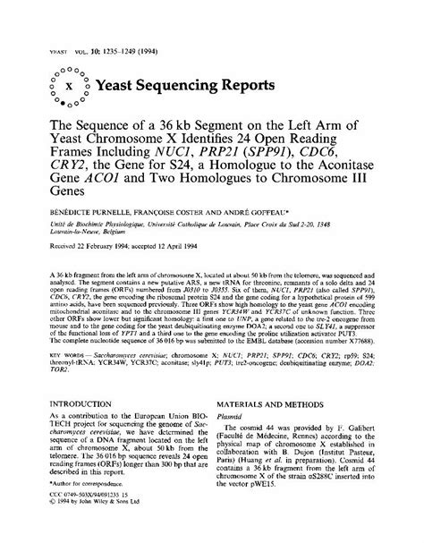 Pdf X Yeast Sequencing Reports The Sequence Of A 36 Kb Segment On