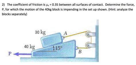 Solved Statics 2 The Coefficient Of Friction Is S 0 35 Between All