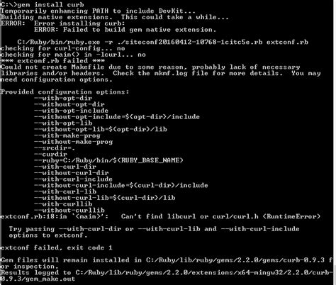 ruby on rails curb gem will not install correctly to use rvm stack