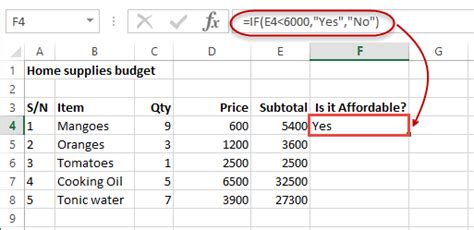 excel yes no formula