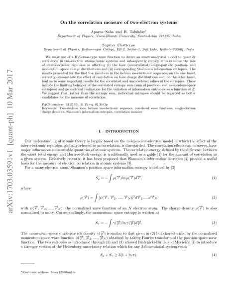 Pdf On The Correlation Measure Of Two Electron Systems