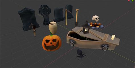 halloween and cemetery low poly 3d game assets gamedev market