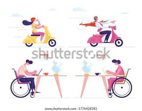 Set Male Female Business Characters Riding Stock Vector Royalty Free