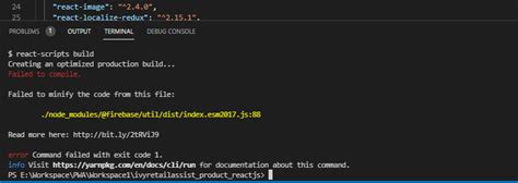 getting failed to minify error while add firebase 9 1 3 in react js