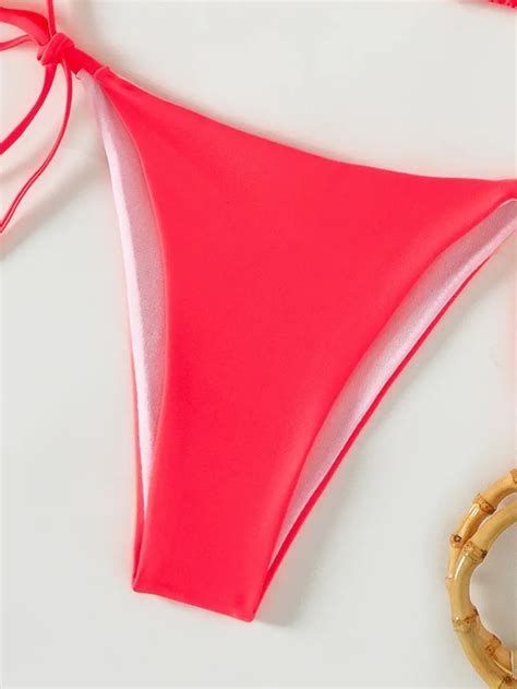 Womens Solid Color Sexy Strap Bikini Set Halter Triangle Temu