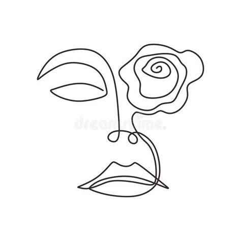 Woman Face With Rose Flower Art Continuous Abstract Hand Drawn