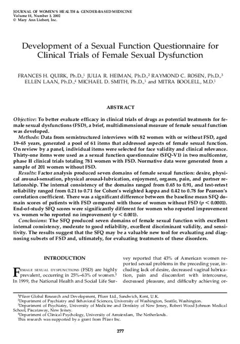 Pdf Development Of A Sexual Function Questionnaire For Clinical