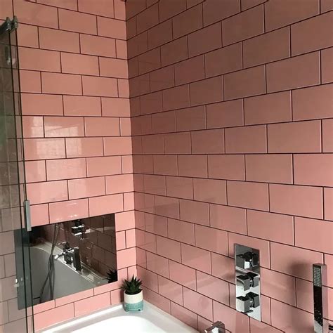 Bathroom Makeover With Pink Tiles Grey Panelling And Tropical Print