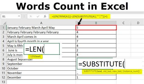 how to count number of words in excel cell using formulas
