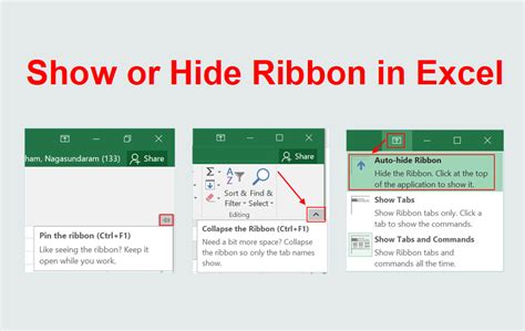 5 ways to show or hide ribbon in excel windows and mac webnots