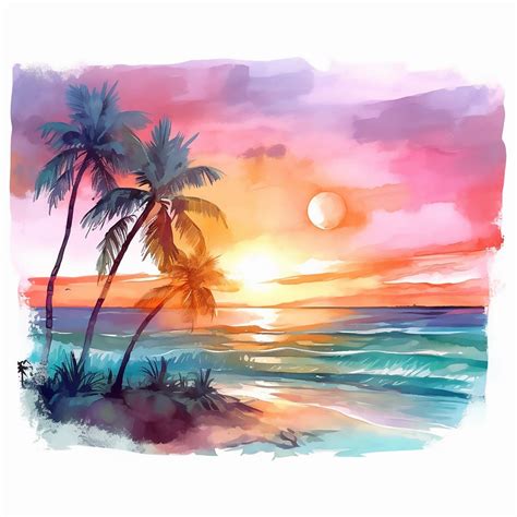 Watercolor Beach Sunsets Clipart Sunset Bundle Tropical Etsy