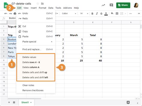 delete cells customguide