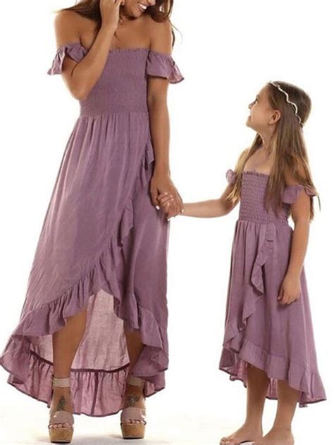 Mommy And Me Dresses Off Shoulder Chiffon Ruffled Long Dress Mother