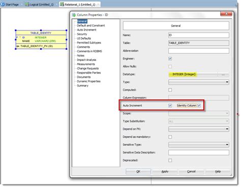 defining 12c identity columns in oracle sql developer data