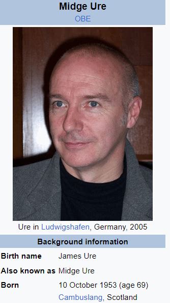 James Midge Ure Obe Born 10 October 1953 Is A British Musician