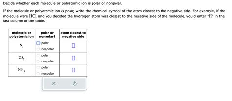 Solved Decide Whether Each Molecule Or Polyatomic Ion Is