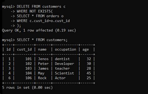 mysql exists and not exists statements mysqlcode
