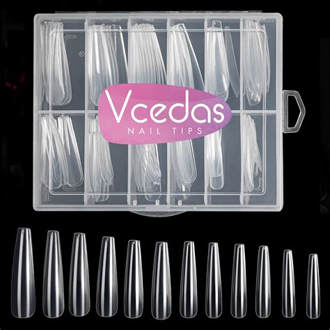 Vcedas 240pcs Extra Long Full Cover Nails Xxl Coffin Tips Clear Diy