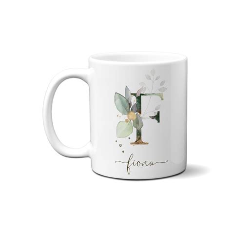 Carta Taza Inicial Nombre Personalizado And Monograma Floral Alfabeto