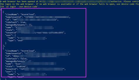 error parsing json result from the azure cli launching azure cli exec