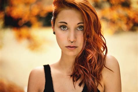 Piercing Pierced Nose Women Blurred Face Orange Eyes Victoria