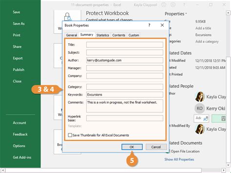 excel document properties customguide