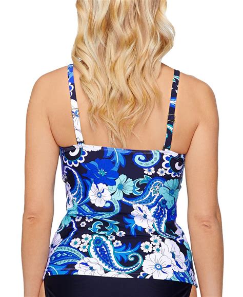 Island Escape Womens Printed Ruffled Front Tahiti Tankini Top Created