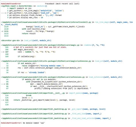 jupyter notebook modulenotfounderror no module named sql when