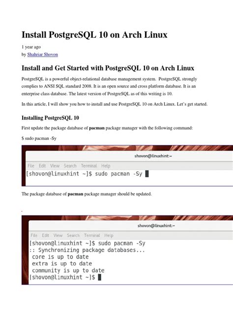 install and get started with postgresql 10 on arch linux postgre sql