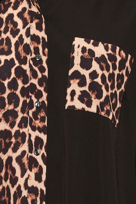 Yours London Plus Size Curve Black Leopard Print Half And Half Shirt