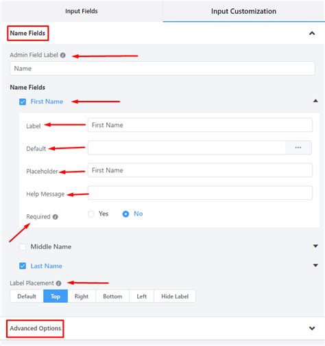 name input field in wp fluent form wordpress plugin