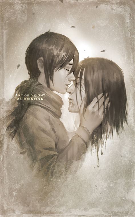 Mikasa Ackerman And Eren Yeager Shingeki No Kyojin Drawn By Art Of