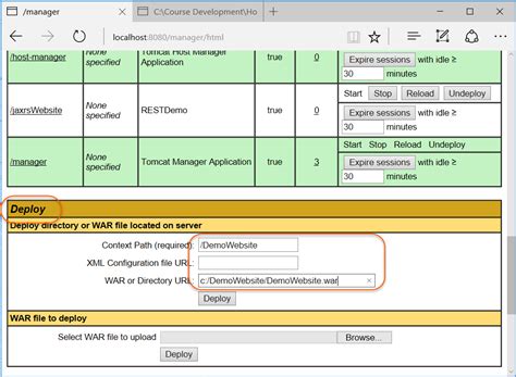how to deploy a web application using the apache tomcat manager