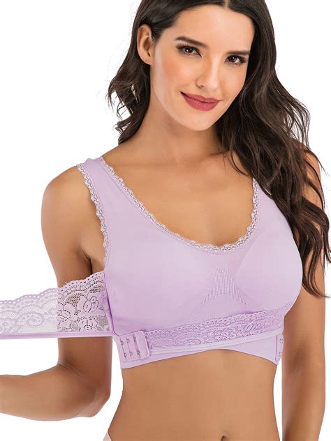 Feoya Sleep Bra Yoga Bra Sports Bra Lace Bra V Neck Lace Bralettes With