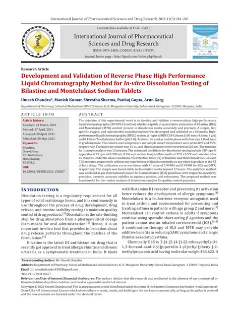 Pdf Development And Validation Of Reverse Phase High Performance