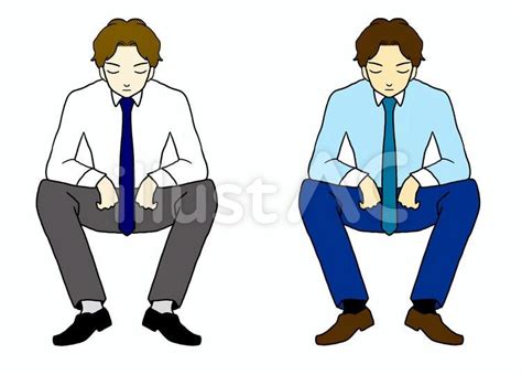 肘を膝に置いて足を開いて座る男性着色済イラスト No 22145688｜無料イラスト・フリー素材なら「イラストac」
