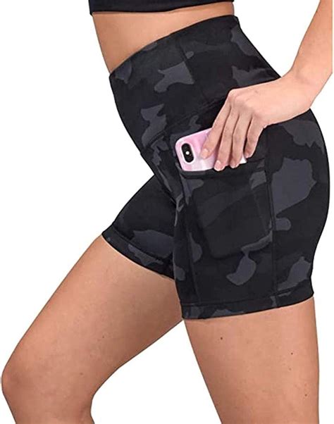 Womens High Waist Tummy Control Shorts Side Pockets Workout Yoga
