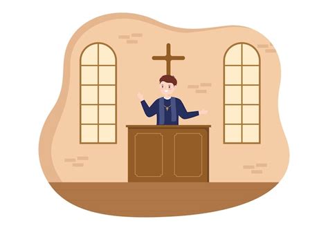 Pastor Dando Un Sermón De Dios En Sotana En Una Iglesia Católica Desde