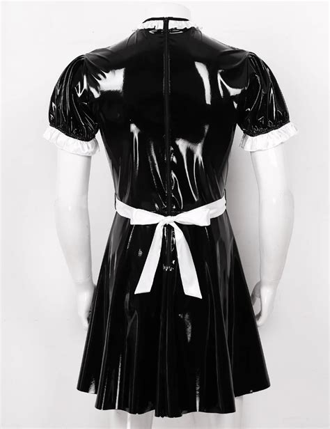 Iefiel Patent Leather Men Sissy Maid Costume Cosplay Outfit Maid