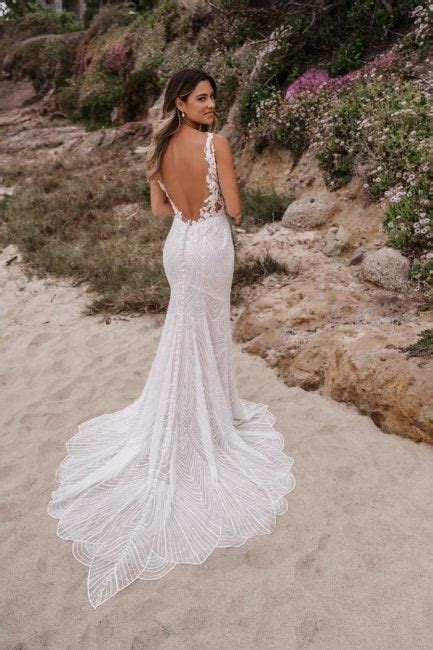 Fully Beaded Backless Sheath Wedding Dress With V Neckline Kleinfeld