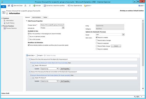 configure a workflow in dynamics 365 customer engagement on premises